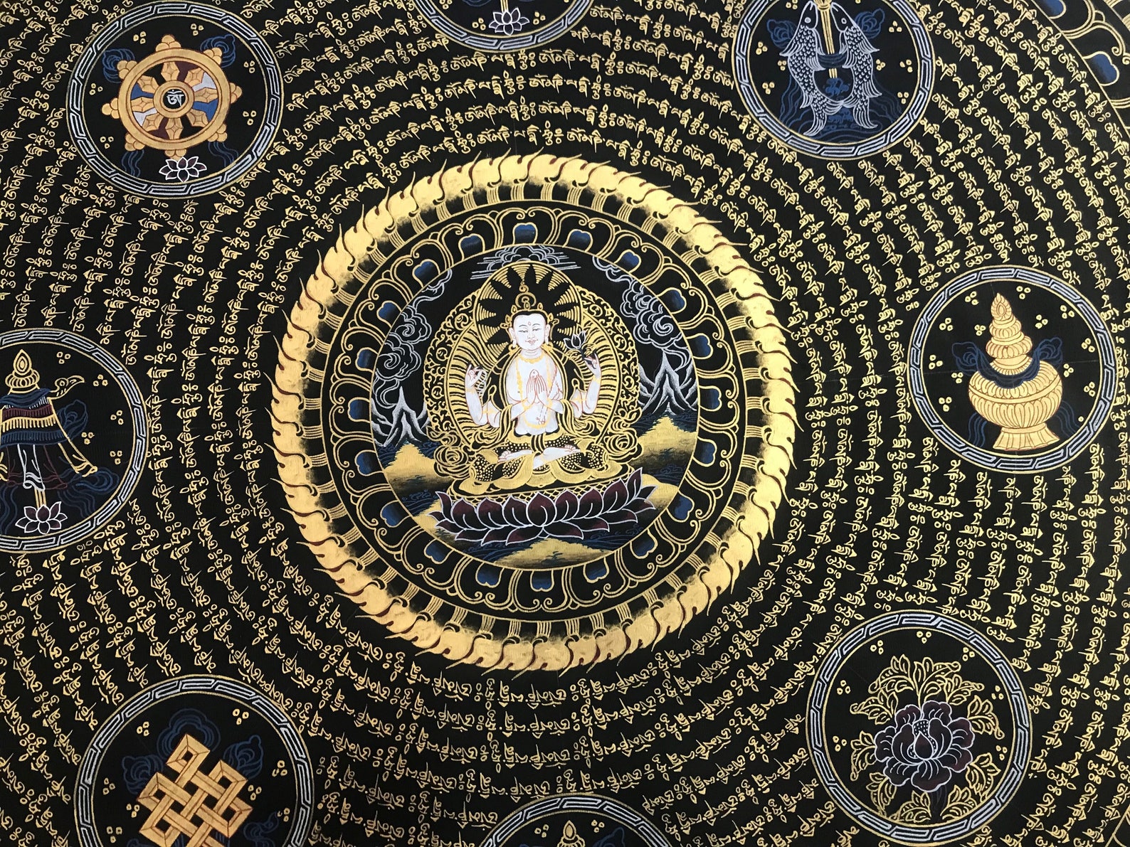 Handpainted Thangka From Nepal Mantra and Asthamangal With | Etsy