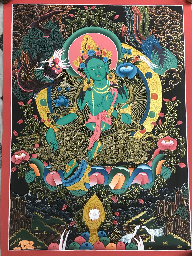 Beautiful Green Tara Thangka Thanka handpainted in Nepal | Etsy