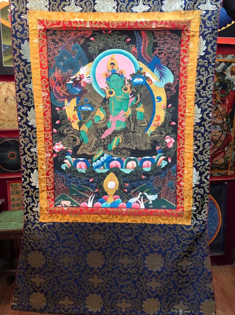 Beautiful Green Tara Thangka Thanka handpainted in Nepal | Etsy