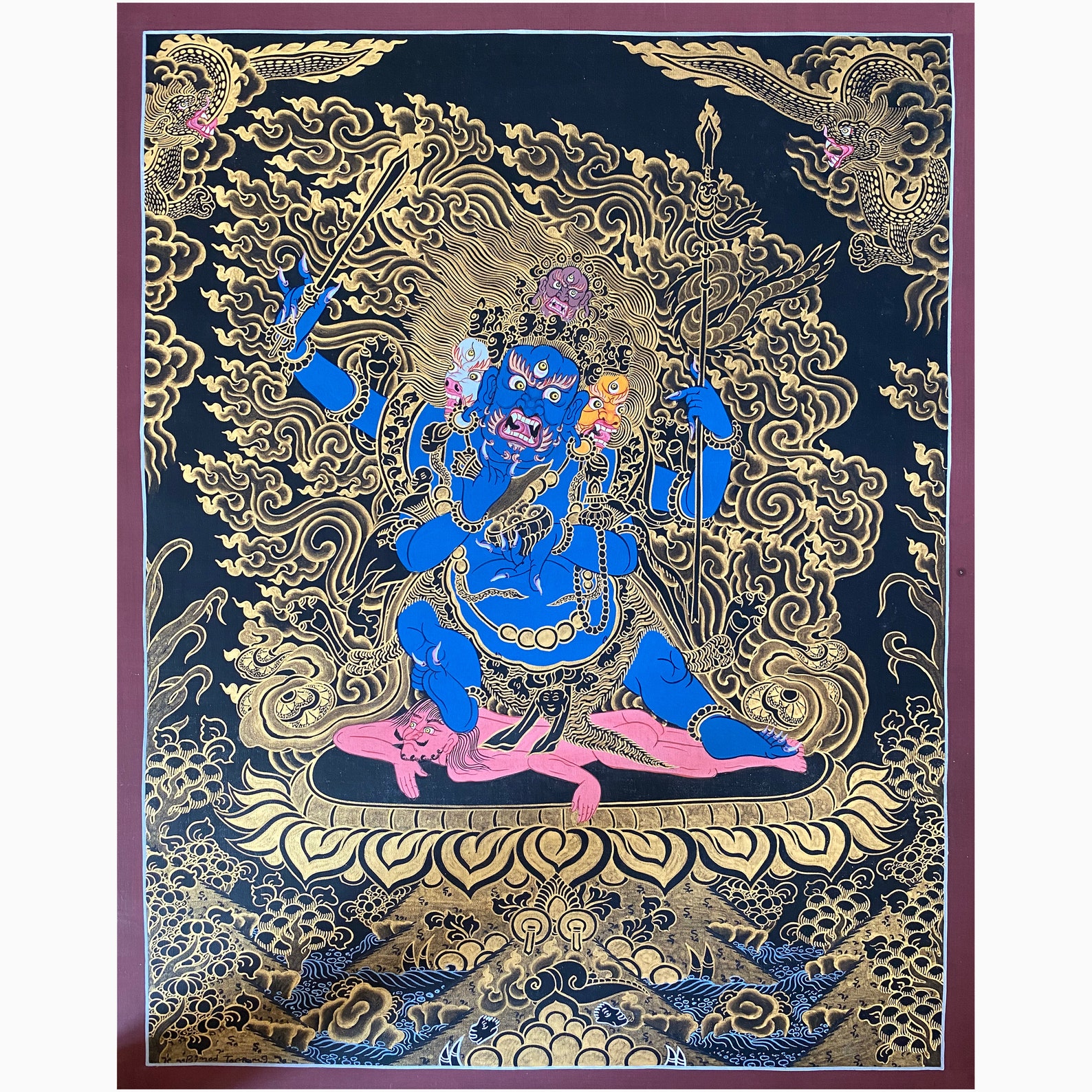 14 x 18 Mahakala Thangka Handpainted in Nepal | Etsy