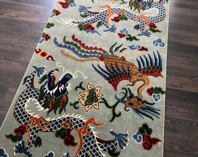 Hand Knotted Tibetan Rugs 100% Tibetan Wool Jhan Druk Dragon Design - Etsy