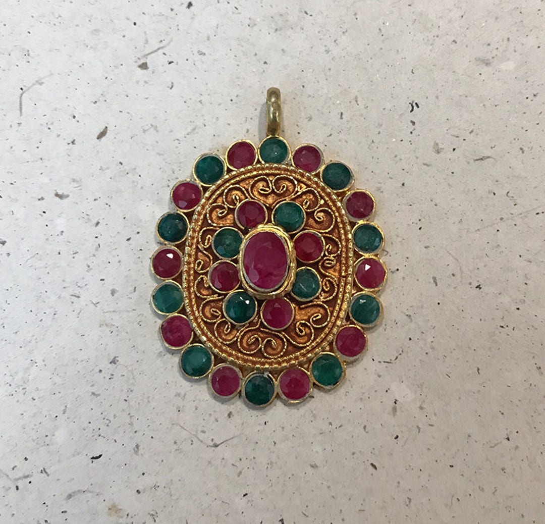 Ruby & Emerald With Gold Plated Pendant Box Oval Shaped - Etsy