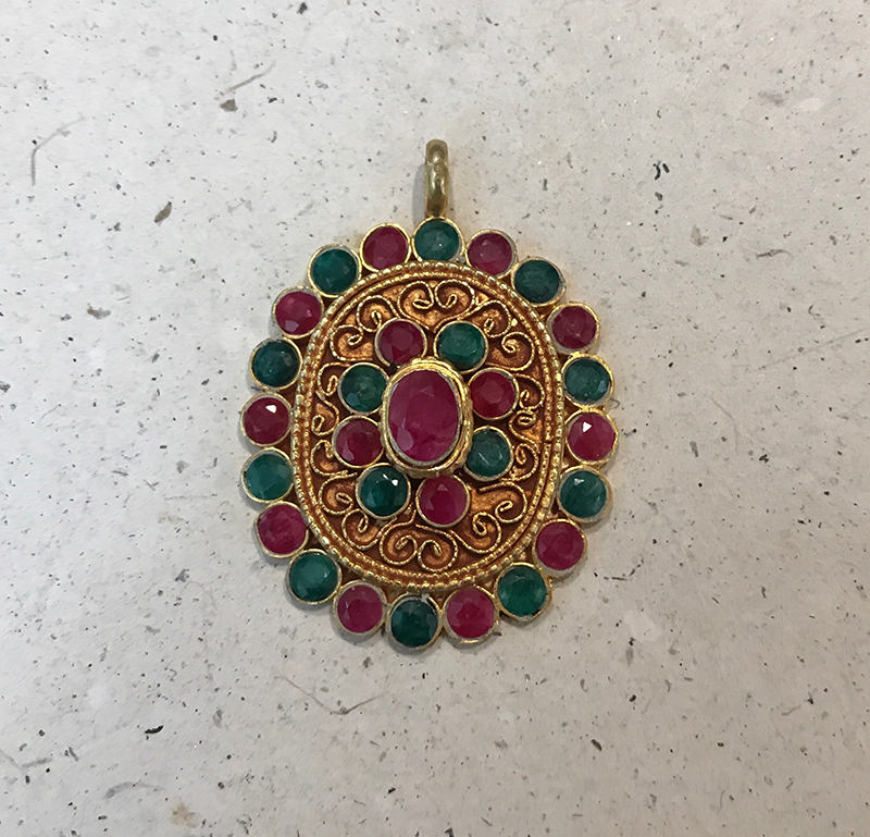 Ruby & Emerald with Gold Plated Pendant Box Oval Shaped | Etsy