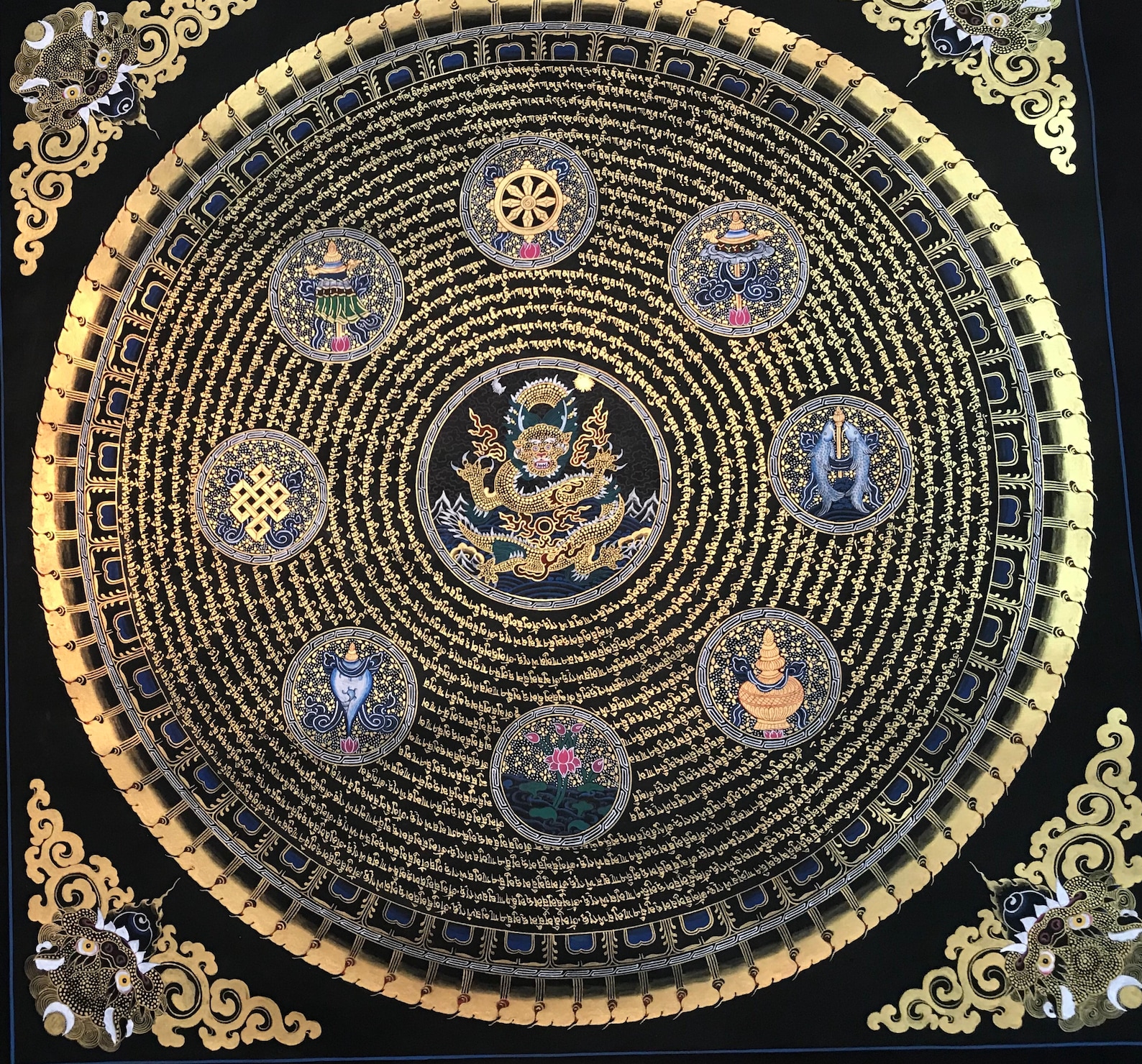 Handpainted Thanka From Nepal Mantra and Astamangal With - Etsy