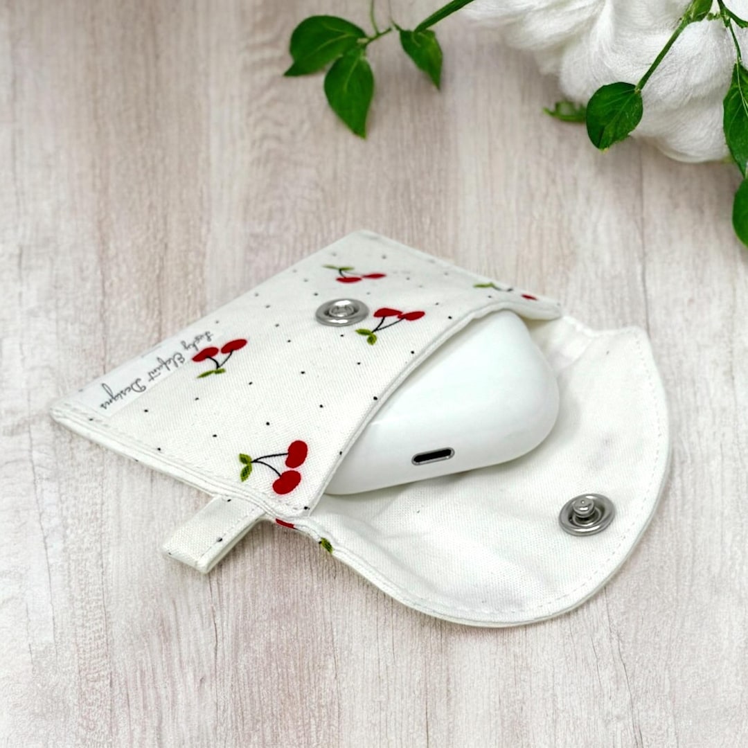 Cherry Airpods Case, Cute Fabric Earbuds Pouch With Snap Closure ...