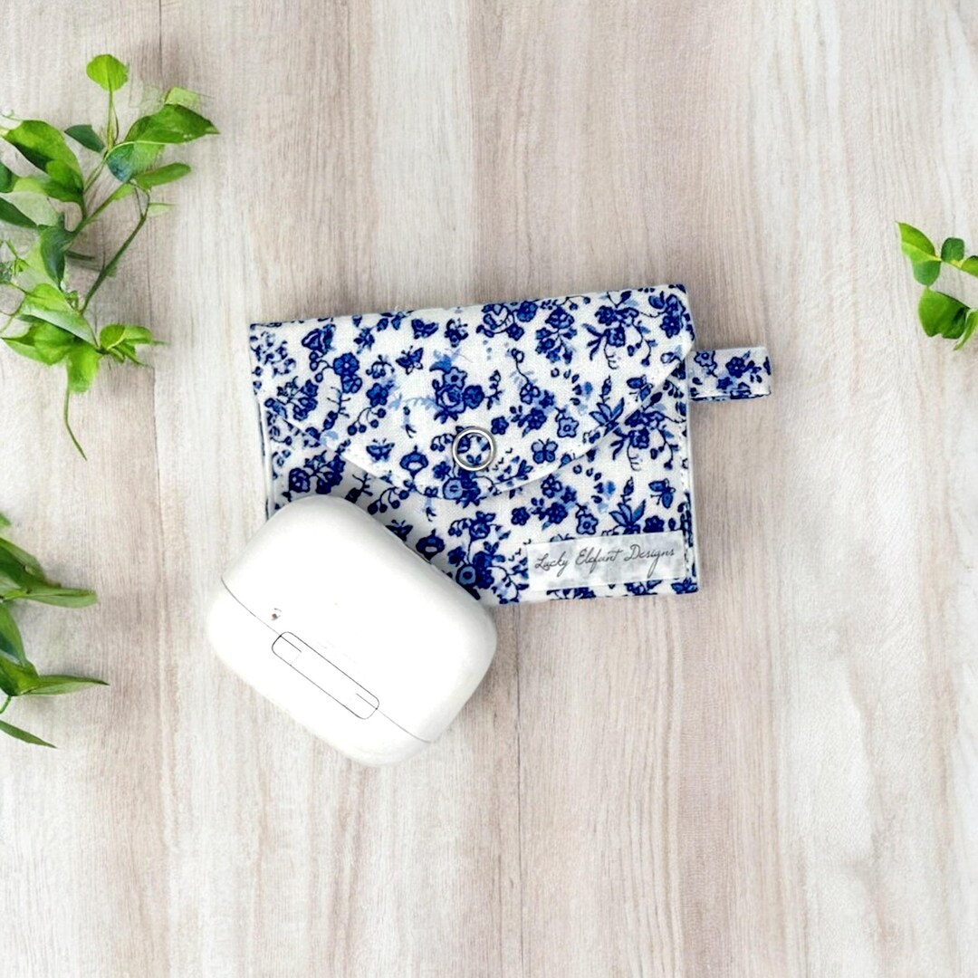 Floral Airpods Case, Blue and White Fabric Earbuds Pouch, Handmade ...