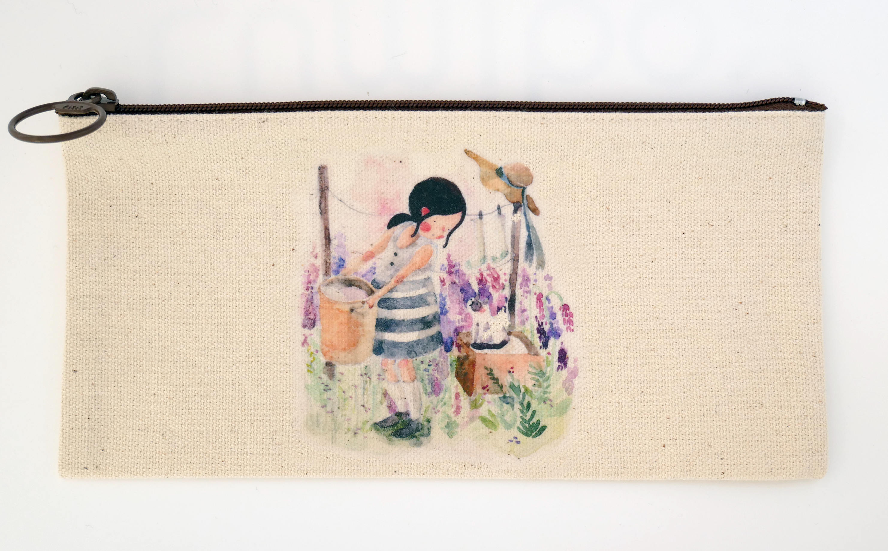 Watercolor Illustration Canvas Pencil Pouch - Girl Doing Laundry - Etsy
