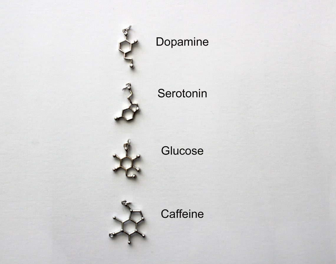 Silver Caffeine Dopamine Serotonin Necklace Science Jewelry | Etsy
