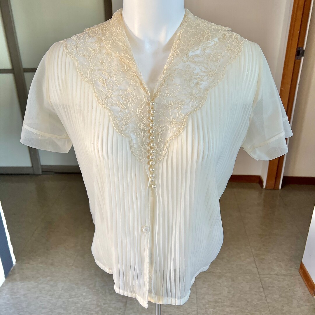 1950s Vintage Sheer Nylon Blouse With Lace Collar M - Etsy