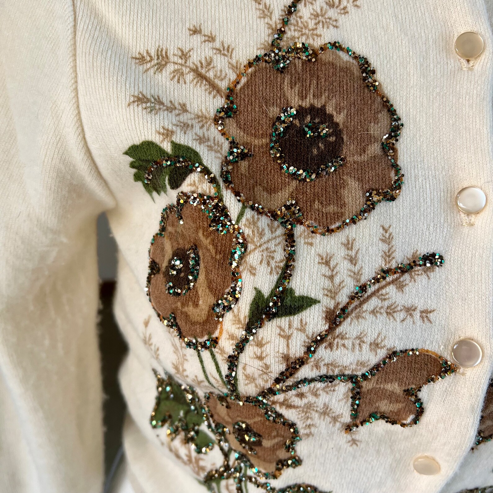 1950s or 60s Vintage Orlon Cardigan With Flower Print and Glitter S - Etsy
