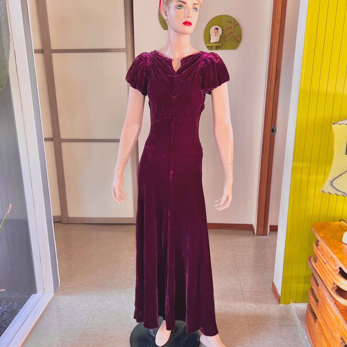 1930s Vintage Bias Cut Silk Velvet Burgundy Gown Dress 26w - Etsy
