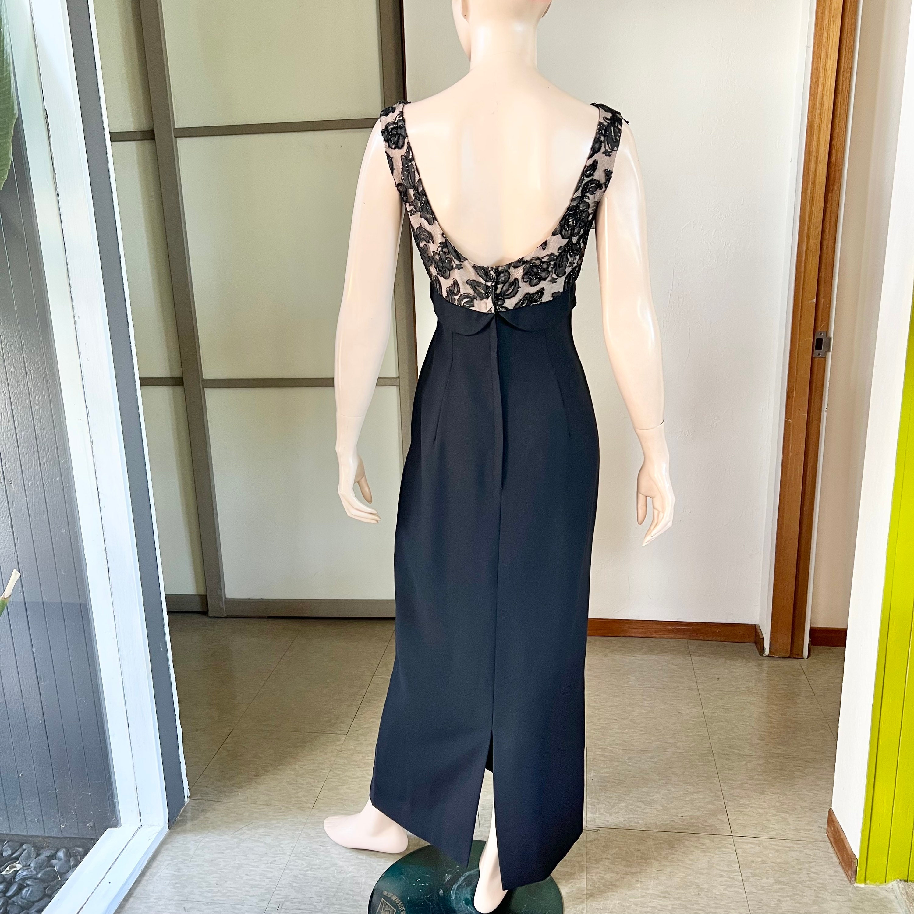 1960s Vintage Mike Benet Formals Long Gown Dress With Lace Illusion ...