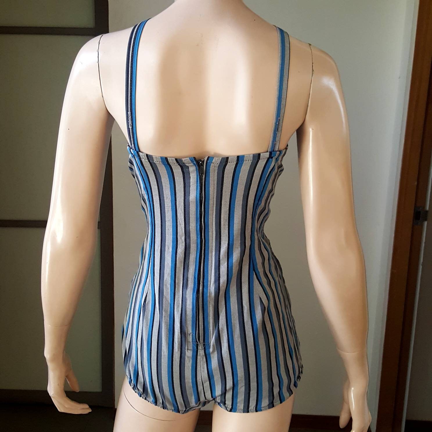 1950s Vintage Striped Swimsuit With Gathered Side and Bodice S - Etsy