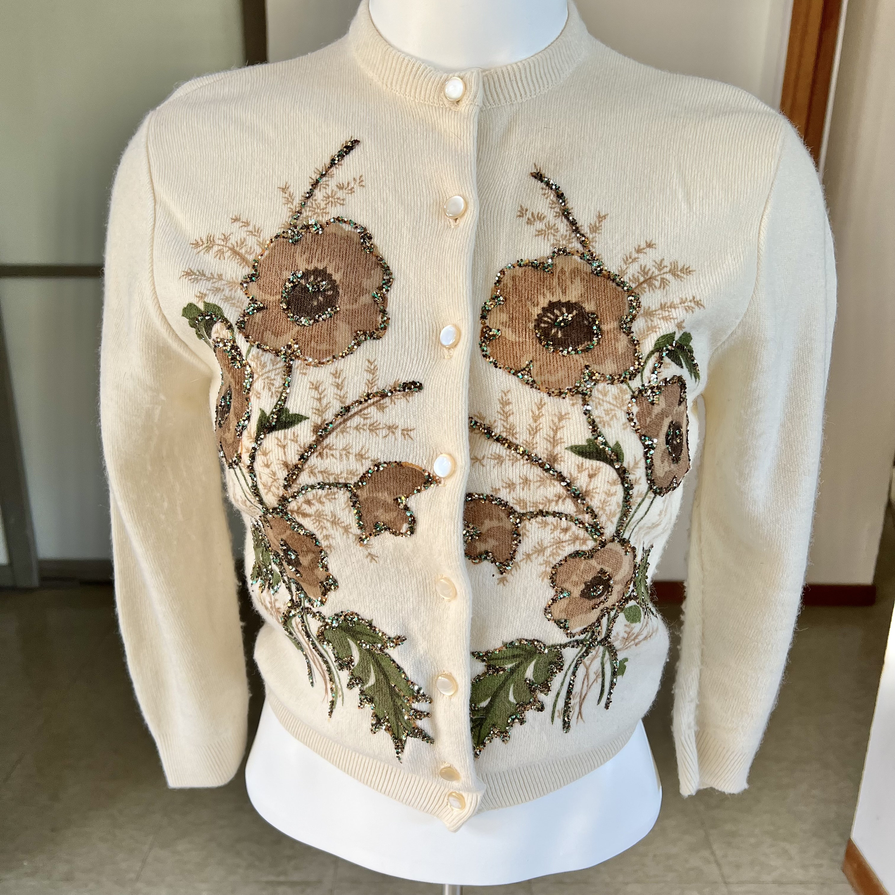 1950s or 60s Vintage Orlon Cardigan With Flower Print and Glitter S - Etsy