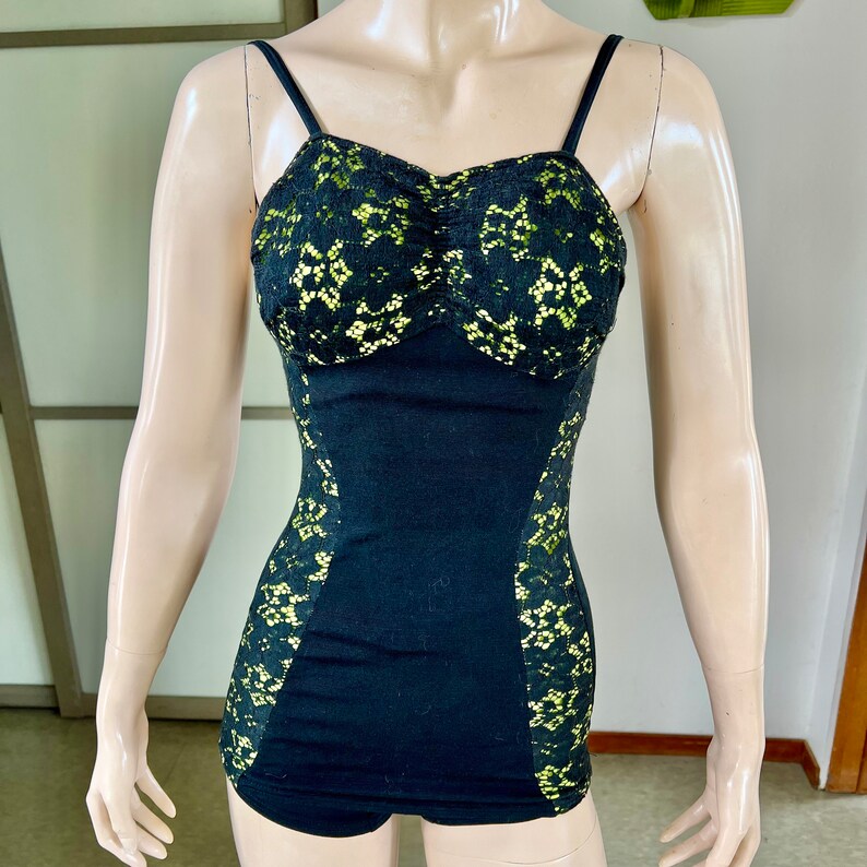 1950s Vintage Surf Togs Black and Chartreuse Swimsuit XS - Etsy