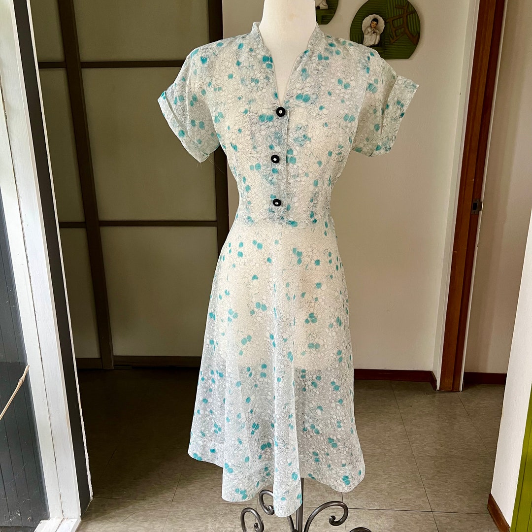 1950s Vintage Sheer Nylon Apple Print Dress 31w - Etsy