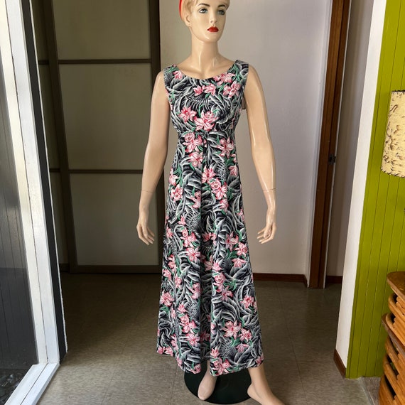 1960s Vintage Empire Waist Maxi Hawaiian Dress 27 29w Gem