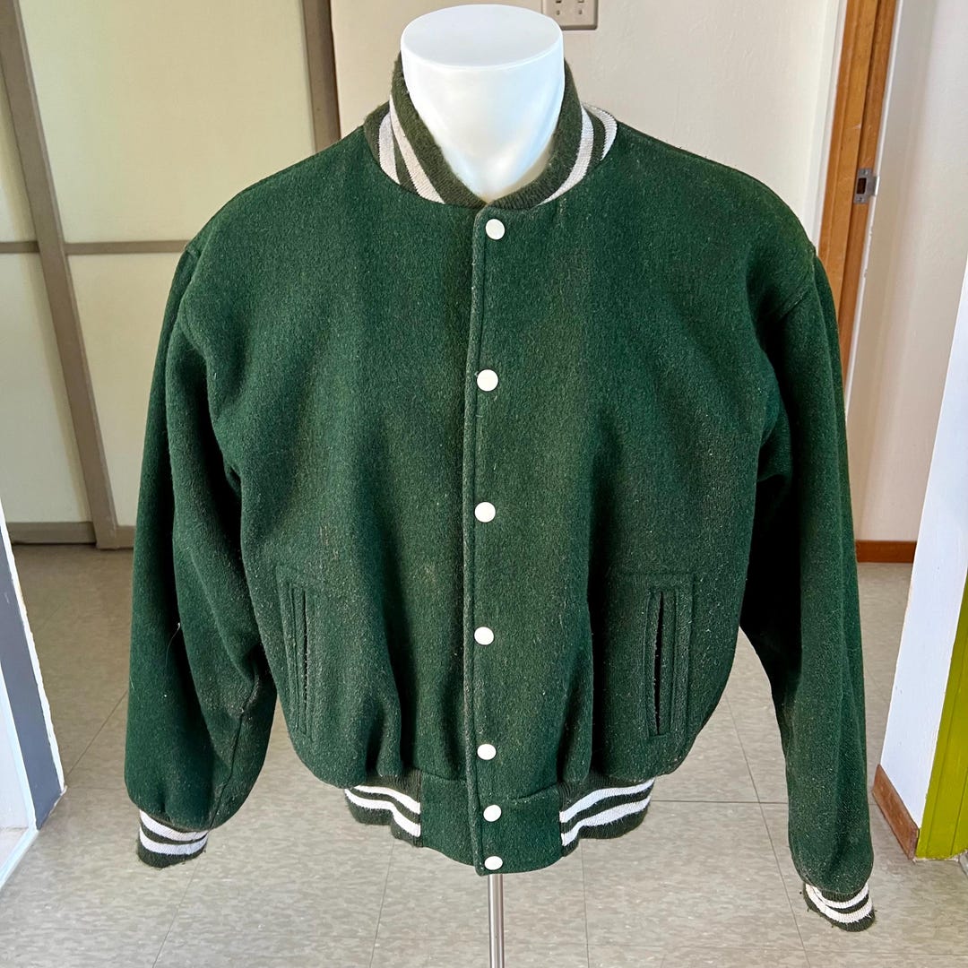 1970s Vintage Hunter Green Fordham Varsity Jacket With Enamel Snaps 46R ...