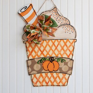 Pumpkin Spice Latte Door Hanger, Thanksgiving Door Hanger, Autumn Door ...