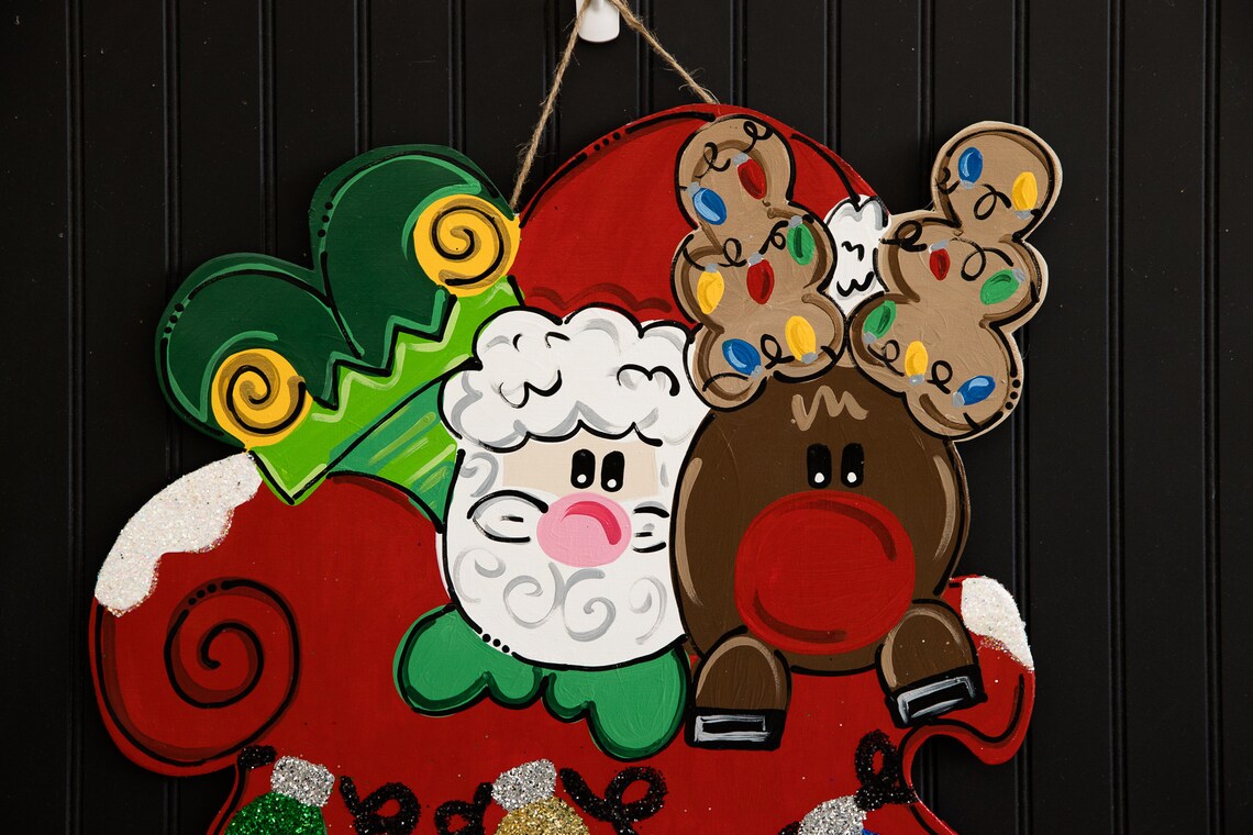 Christmas door hanger Santa door hanger wooden door hanger | Etsy