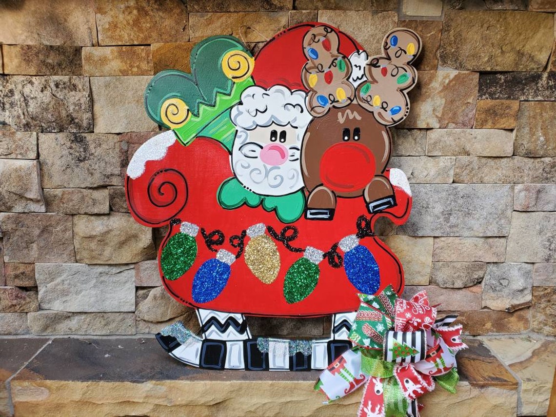 Christmas door hanger Santa door hanger wooden door hanger | Etsy