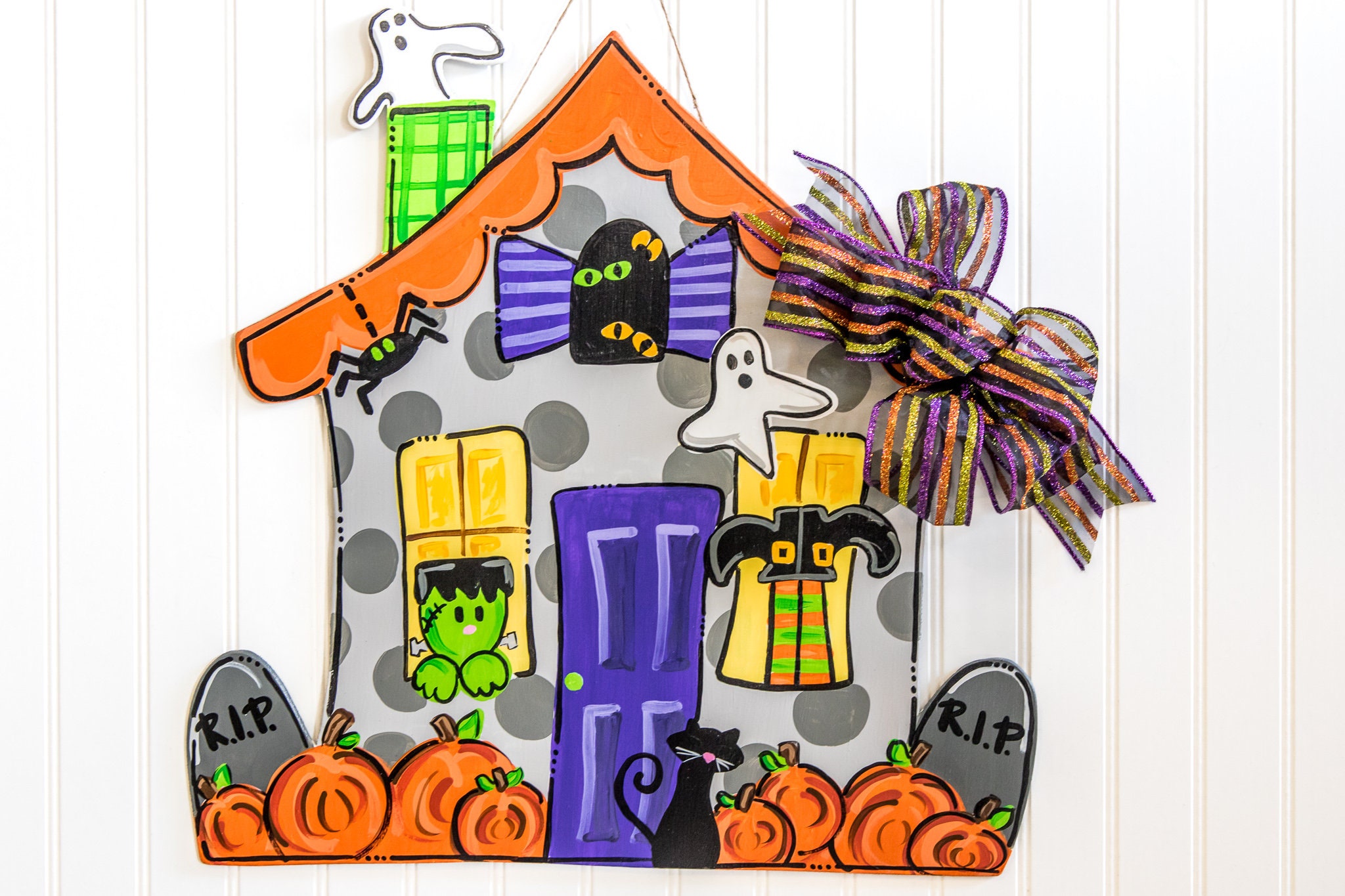 Halloween Door Hanger Wooden Door Hanger Haunted House - Etsy