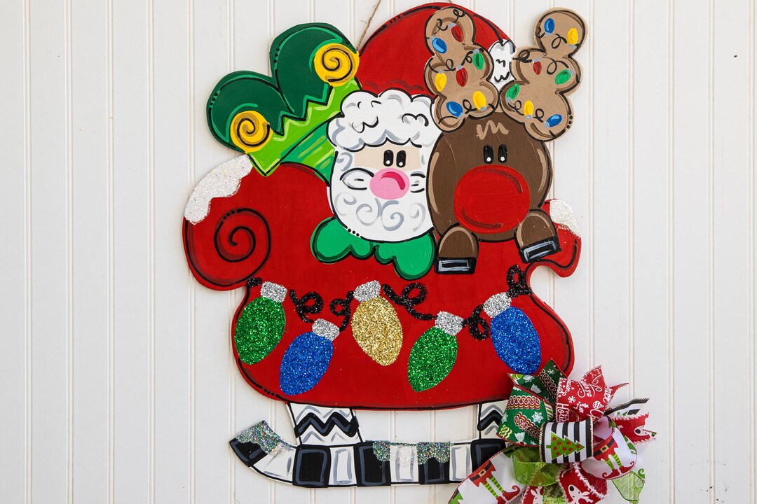 Christmas Door Hanger, Santa Door Hanger, Wooden Door Hanger, Santa ...