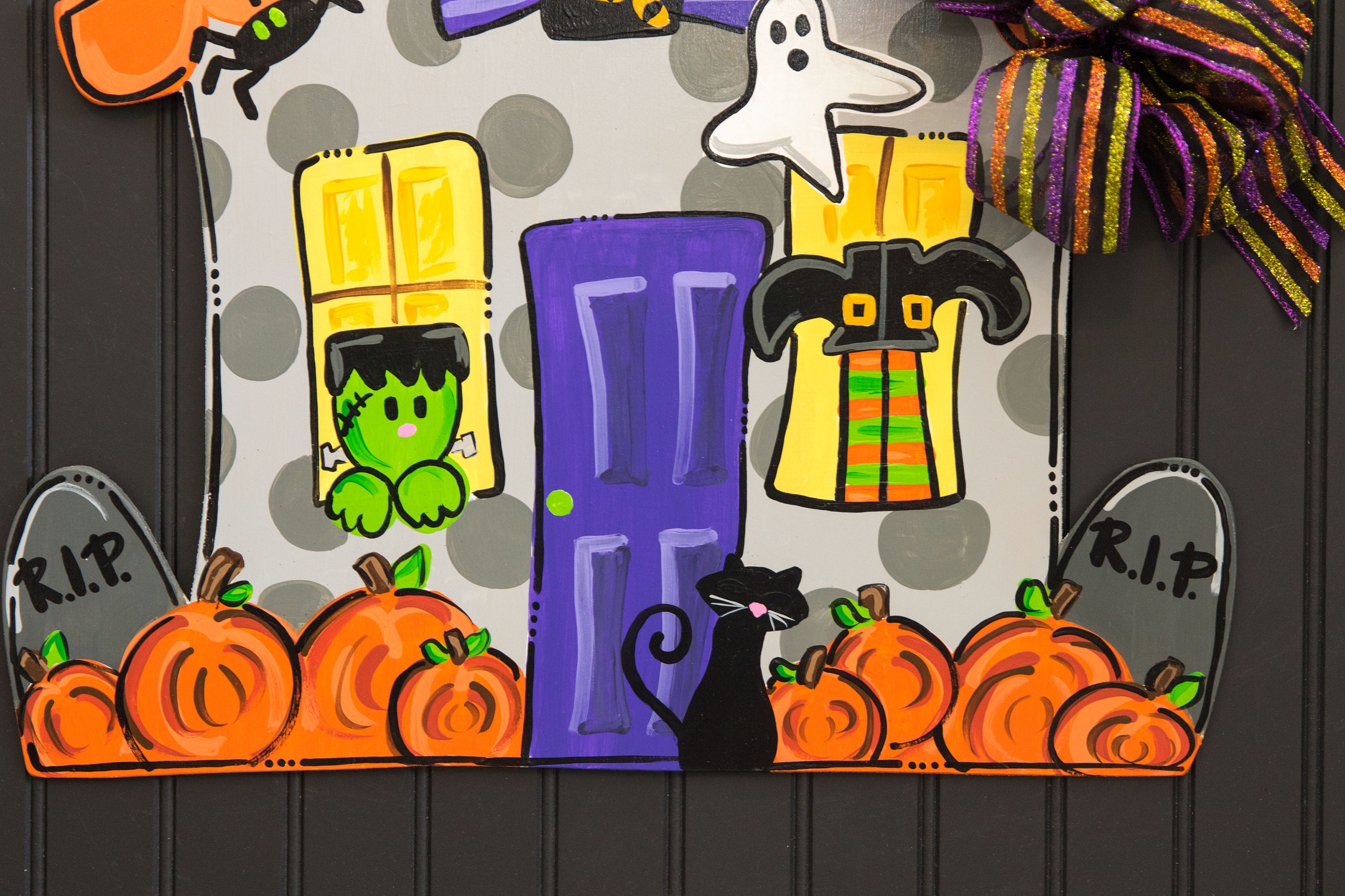 Halloween Door Hanger Wooden Door Hanger Haunted House - Etsy