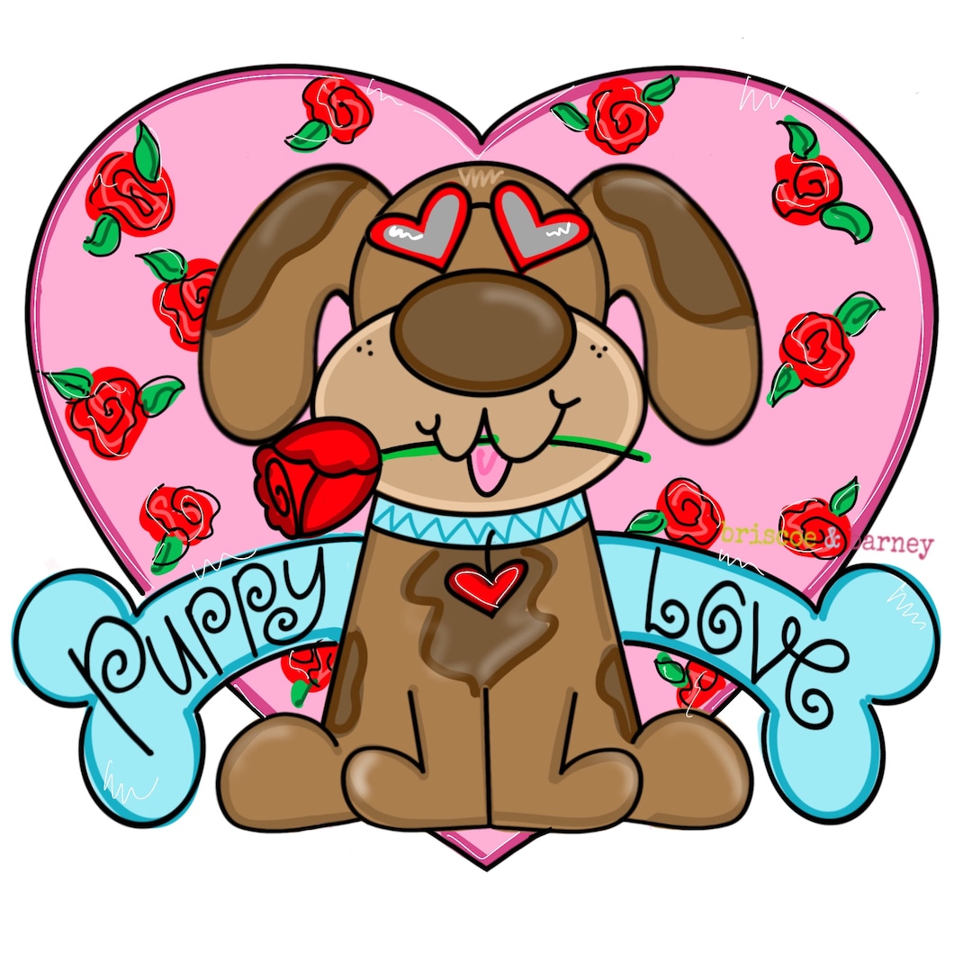 Puppy Love Wooden Door Hanger, Valentine's Day Door Hanger, Painted ...