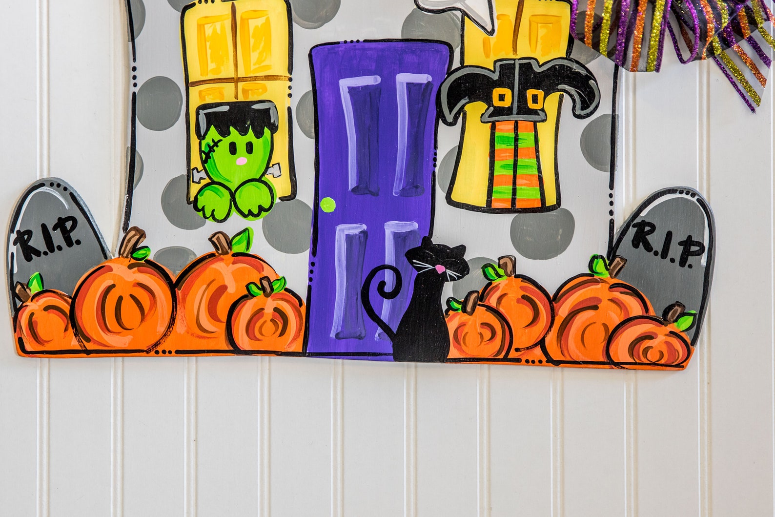 Halloween Door Hanger Wooden Door Hanger Haunted House - Etsy