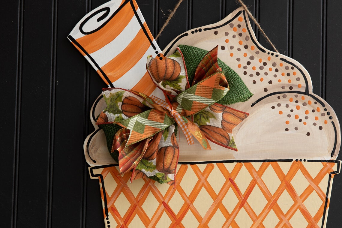 Pumpkin Spice Latte door hanger Thanksgiving door hanger | Etsy