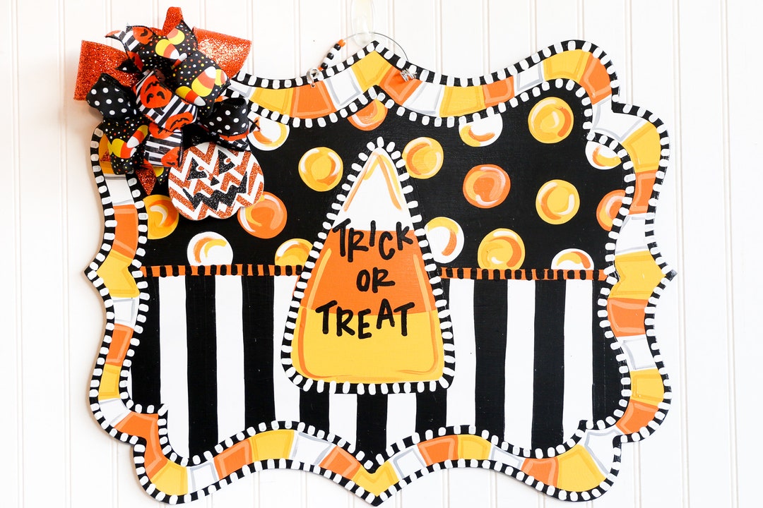 Halloween Door Hanger, Candy Corn Door Hanger, Fall Door Hanger, Trick ...