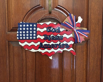 Patriotic door sign patriotic door hanger 4th of July sign