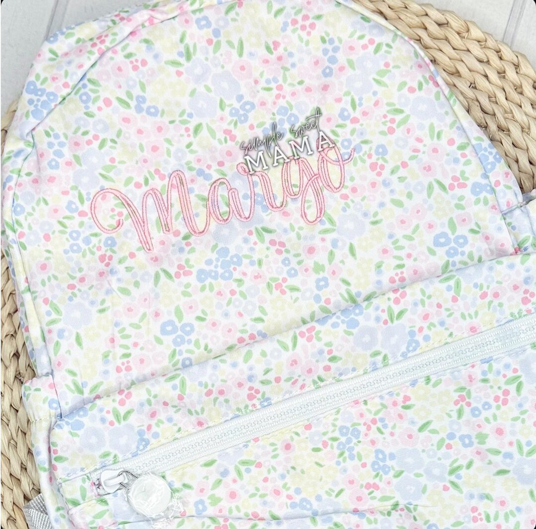 Embroidered Wipeable Nylon Floral Backpack - Etsy