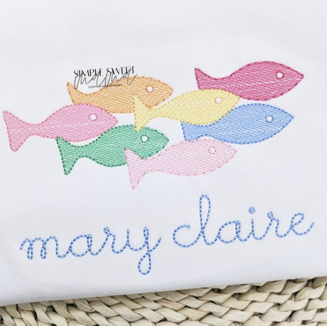 Fish TBBC Match Embroidery T-shirt/bubble/romper - Etsy