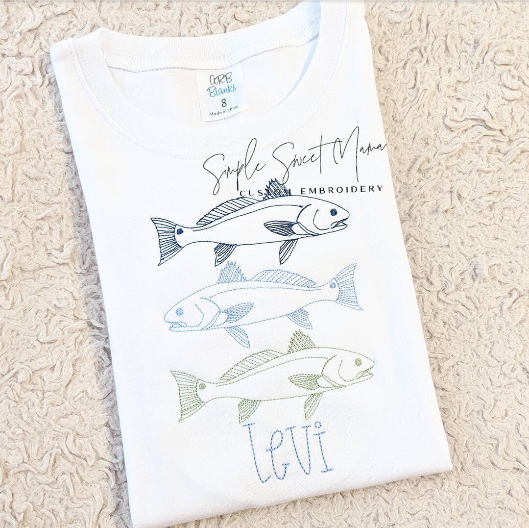 Summer Fish Fishing Trio Monogrammed Embroidery T-shirt/bubble/romper ...