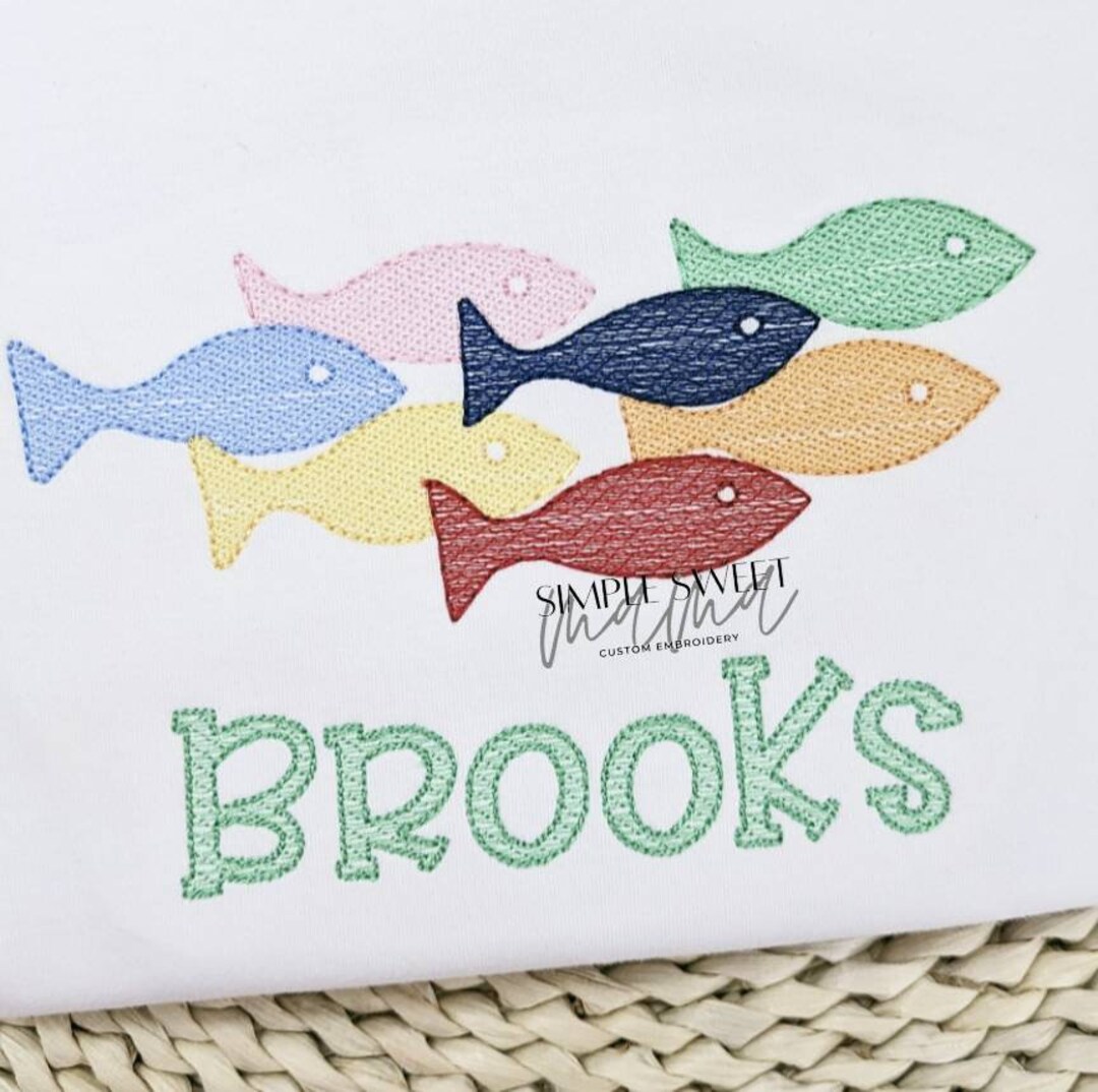 Fish TBBC Match Embroidery T-shirt/bubble/romper - Etsy
