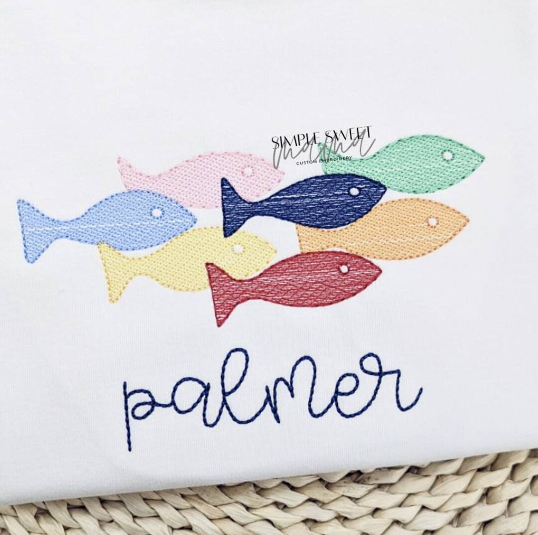 Fish TBBC Match Embroidery T-shirt/bubble/romper - Etsy