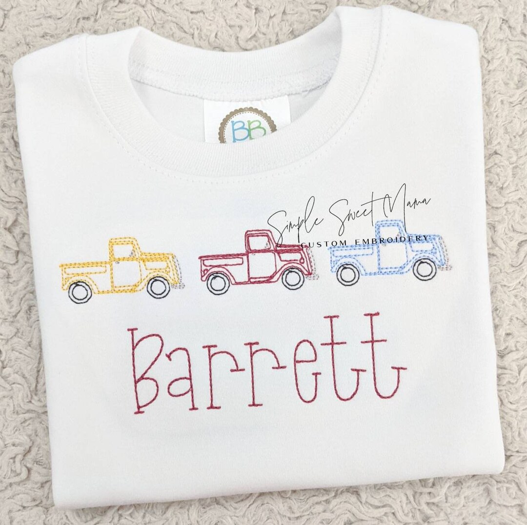 Vintage Pickup Trucks Transportation Trio Monogrammed Embroidery T ...