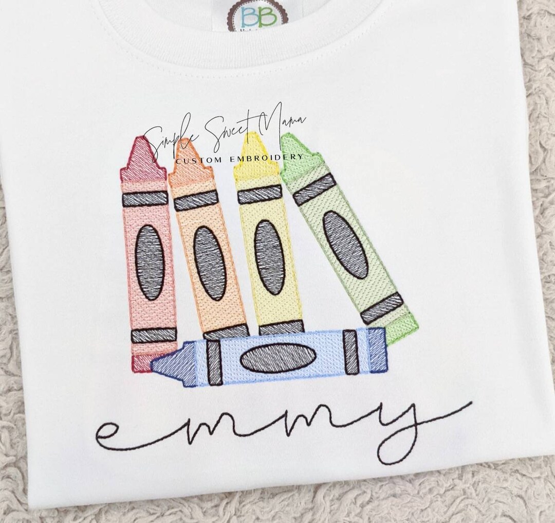 Back to School Crayons Monogram Embroidery - Etsy