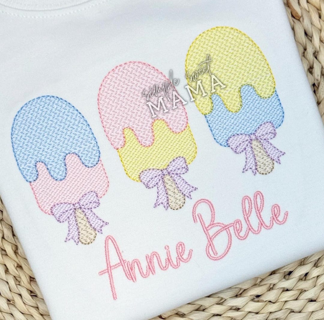Girls Popsicle Shirt - Embroidered Summer Shirt With Bows - Ice Cream ...