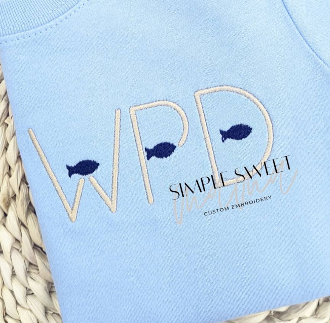 Fish Monogram Embroidery T-shirt/bubble/romper - Etsy