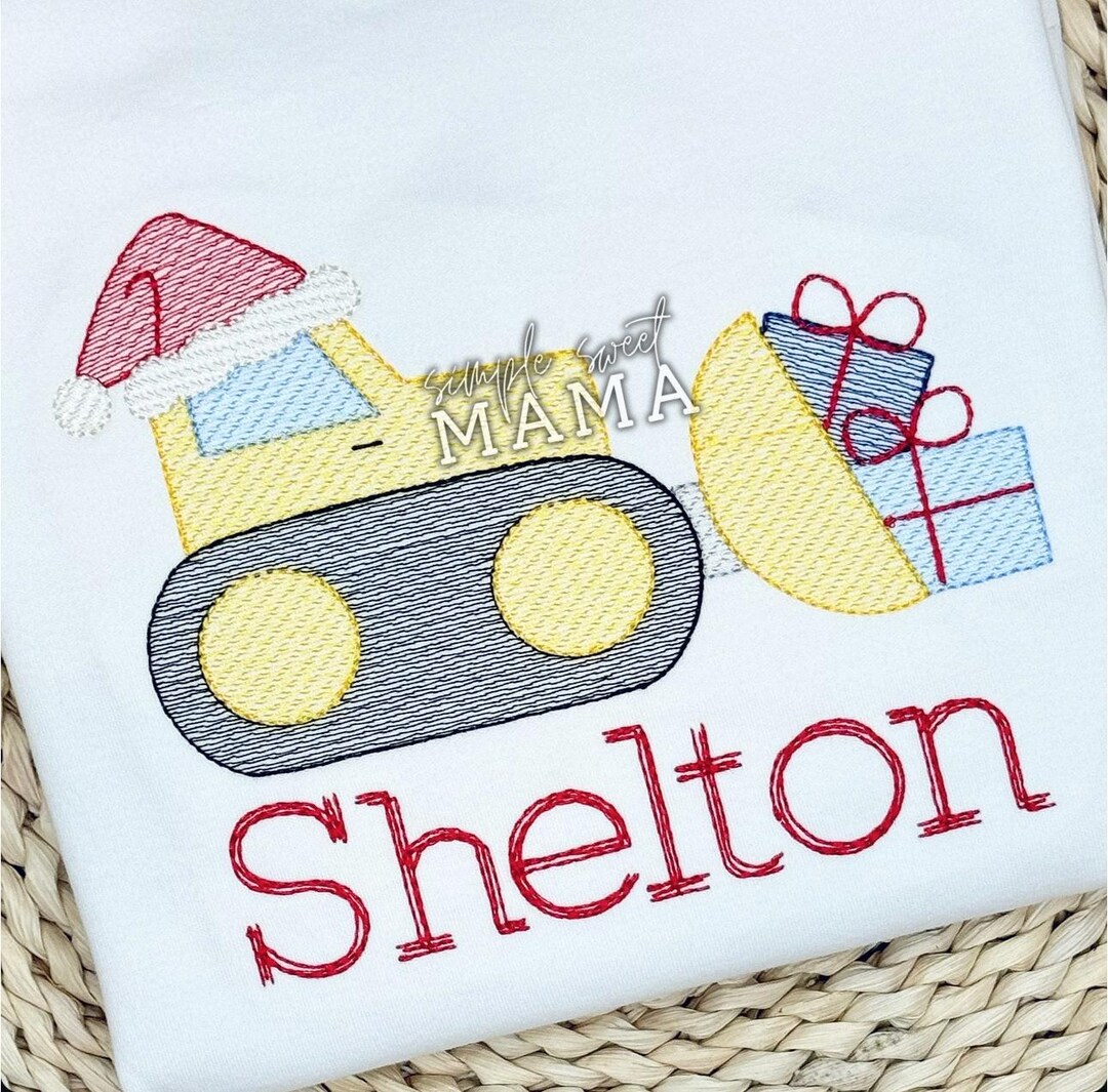 Santa Bulldozer Construction Embroidery T-shirt/bubble/romper - Etsy