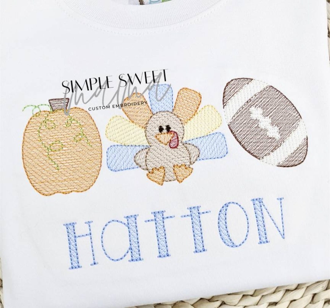 Thanksgiving Turkey Football Pumpkin Monogrammed Embroidery T-shirt ...