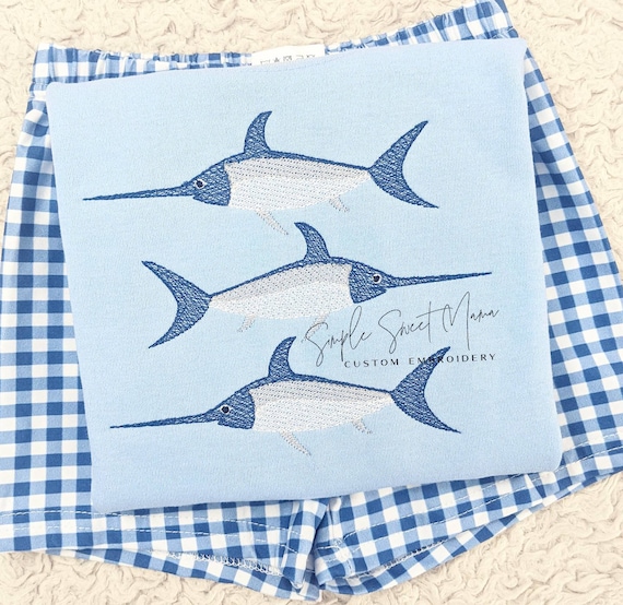 Swordfish Marlin Trio Embroidery T-shirt/bubble/romper - Etsy