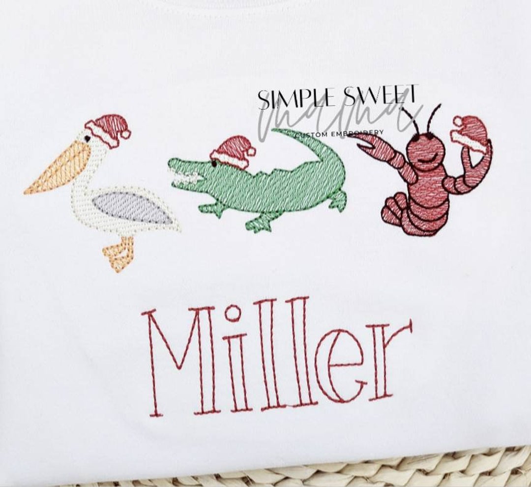 Cajun Christmas Animals Embroidery T-shirt/bubble/romper - Etsy