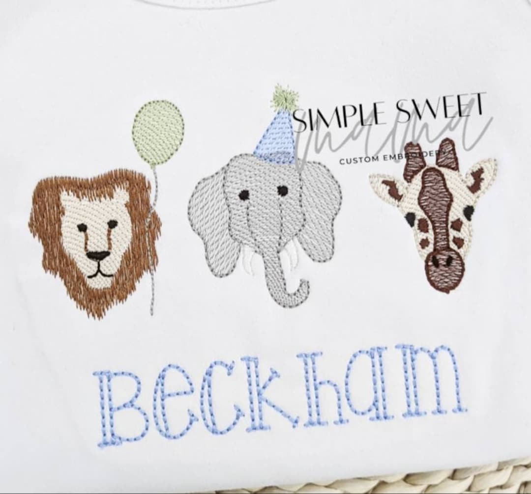 Birthday Zoo Animals With Balloon Monogrammed Embroidery T-shirt/bubble ...