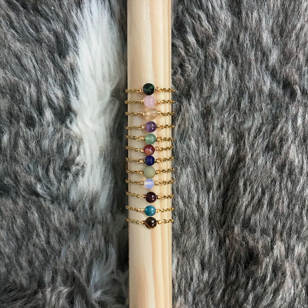 Gold Gemstone Chain Rings // 18k Gold Plated Stainless Steel Chain Ring ...