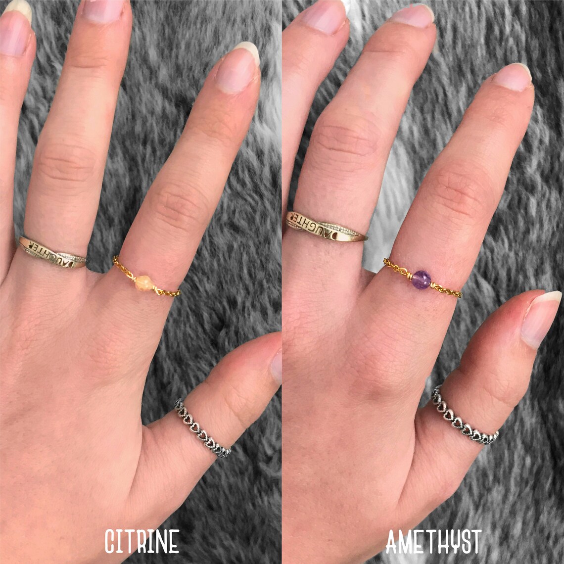 Gold Gemstone Chain Rings // 18k Gold Plated Stainless Steel | Etsy