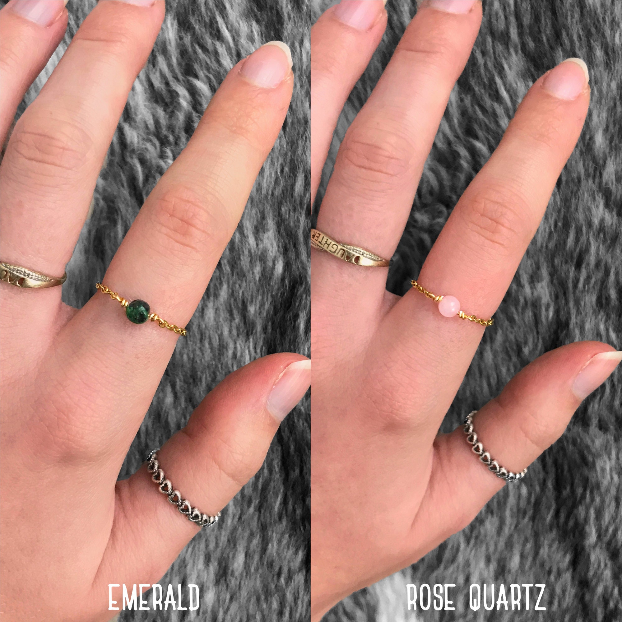 Gold Gemstone Chain Rings // 18k Gold Plated Stainless Steel | Etsy